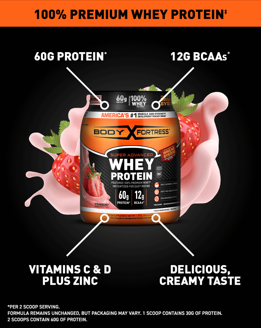 Super Advanced Whey, Premium Protein Powder, Strawberry – Body Fortress